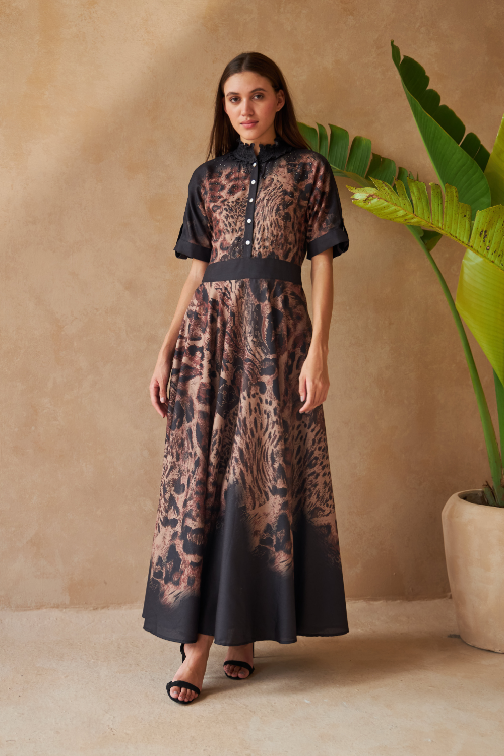 Buy Panther Brown Reva Dress – Luxury Resortwear UAE | 100% Silk ...