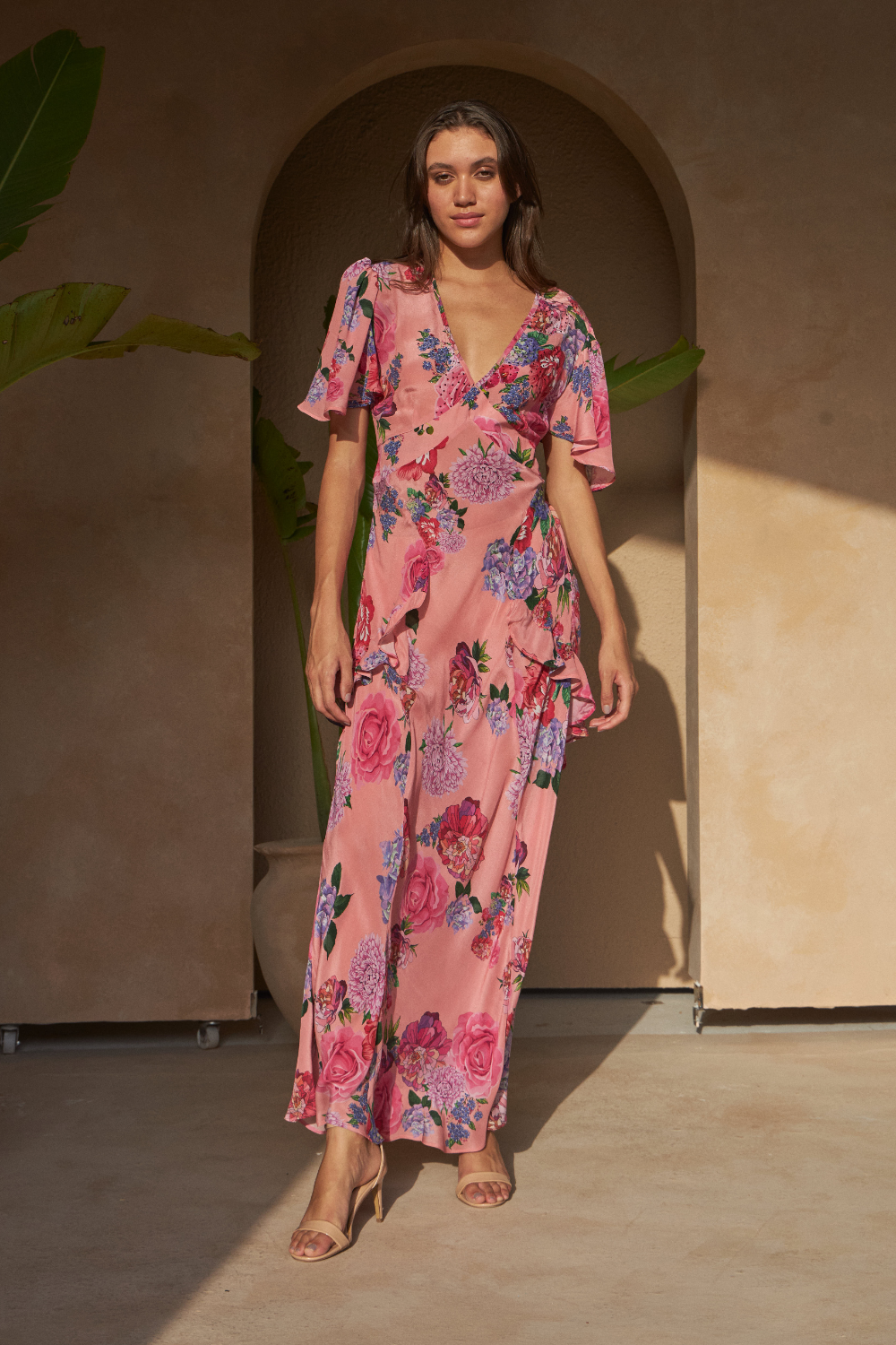 Buy Rose Red Pink Aster Dress – Luxury Resortwear UAE | 100% Silk ...